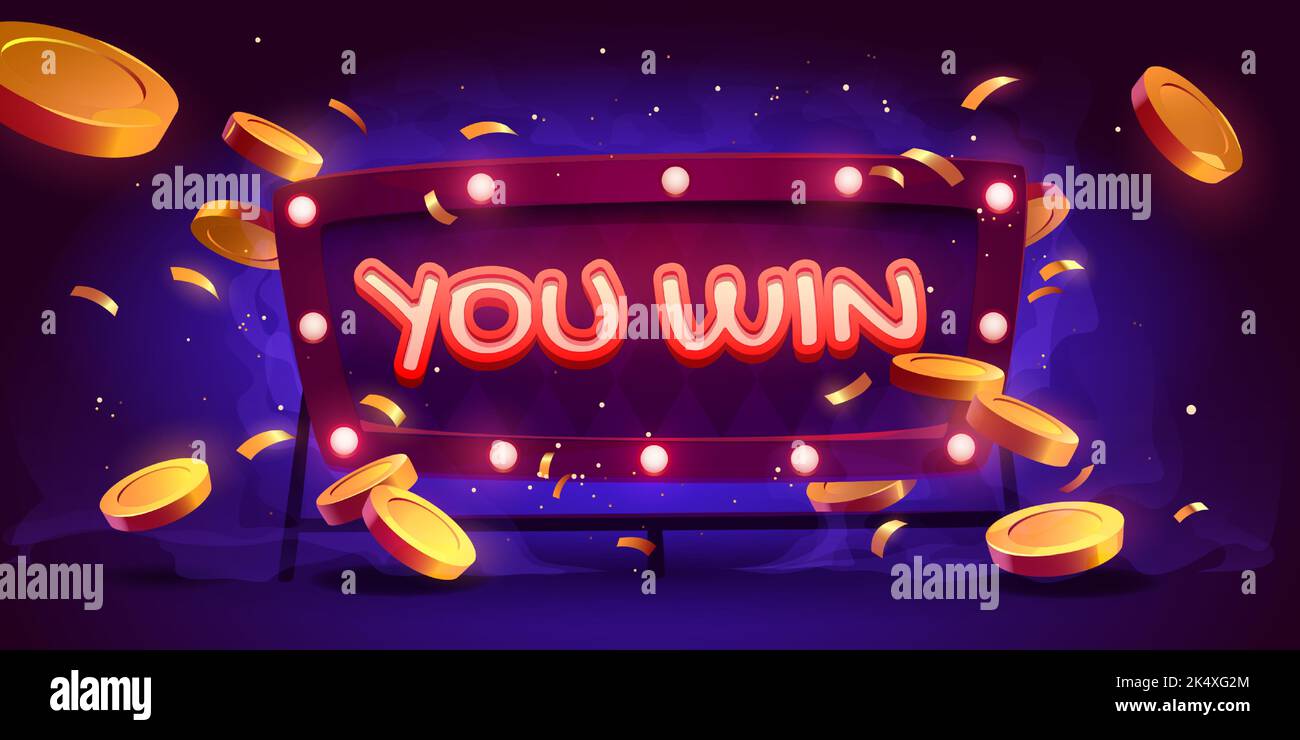 You win game banner. Casino sign of jackpot, big prize or lottery win ...