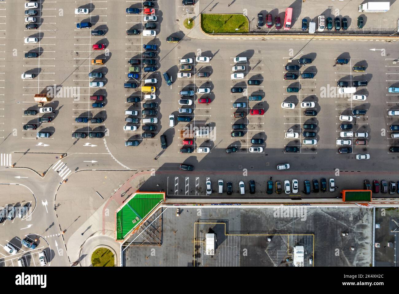 aerial view on large open air parking lot for cars for residents of ...