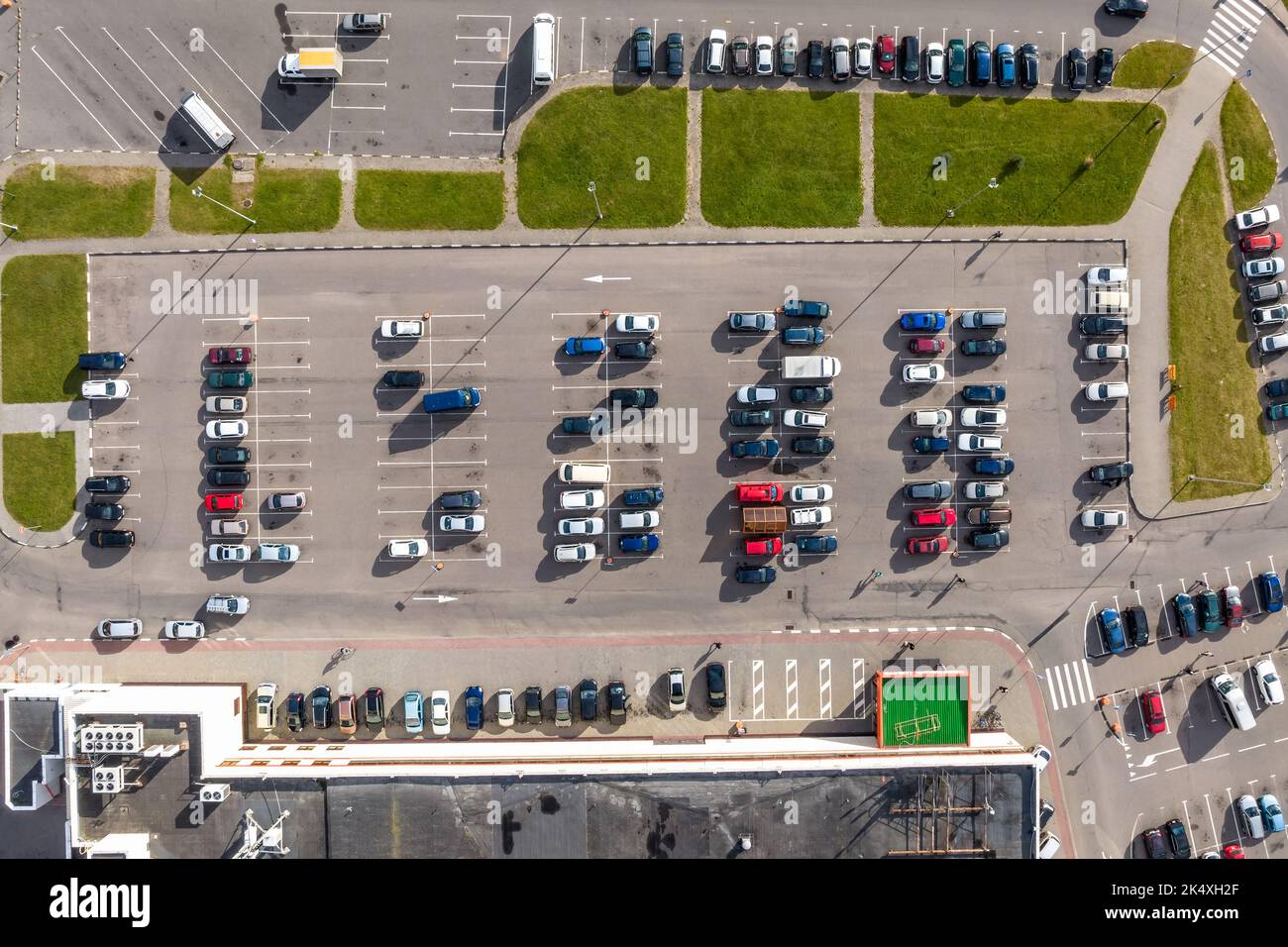 aerial view on large open air parking lot for cars for residents of ...