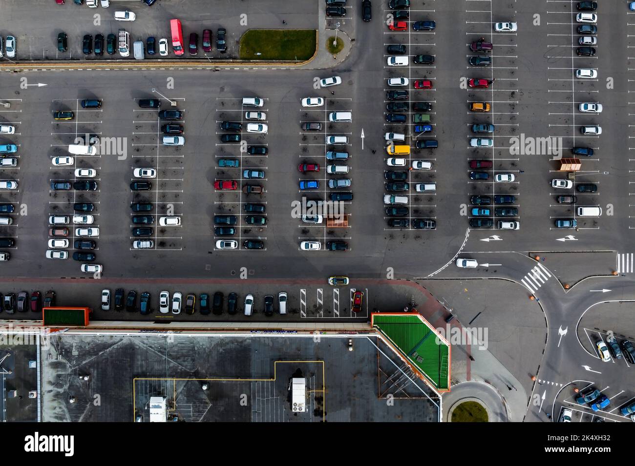 aerial view on large open air parking lot for cars for residents of ...