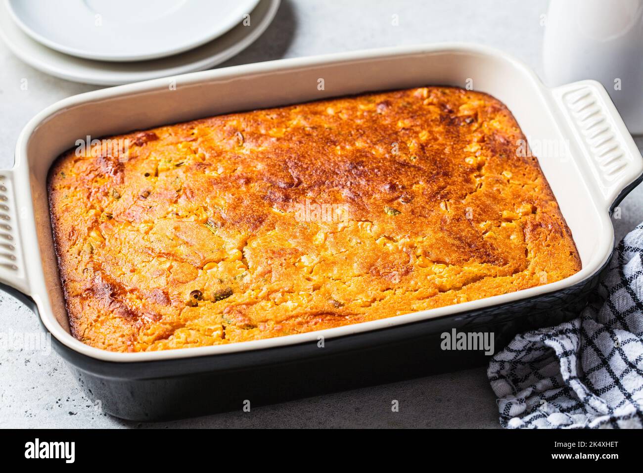 Baked cheddar cornbread, close-up. Festive Christmas dish Stock Photo ...