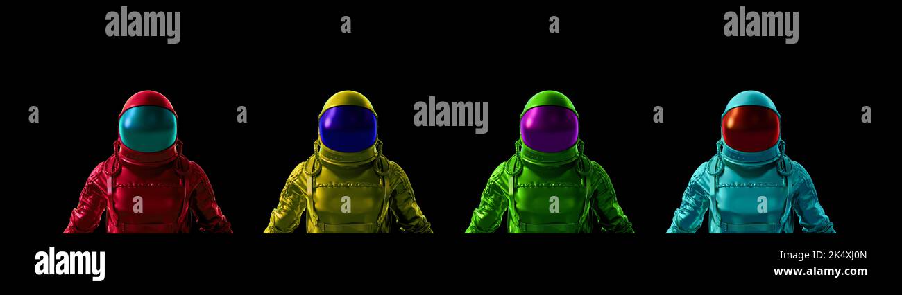 Reflective colorful astronauts on black background 3d render 3d ...
