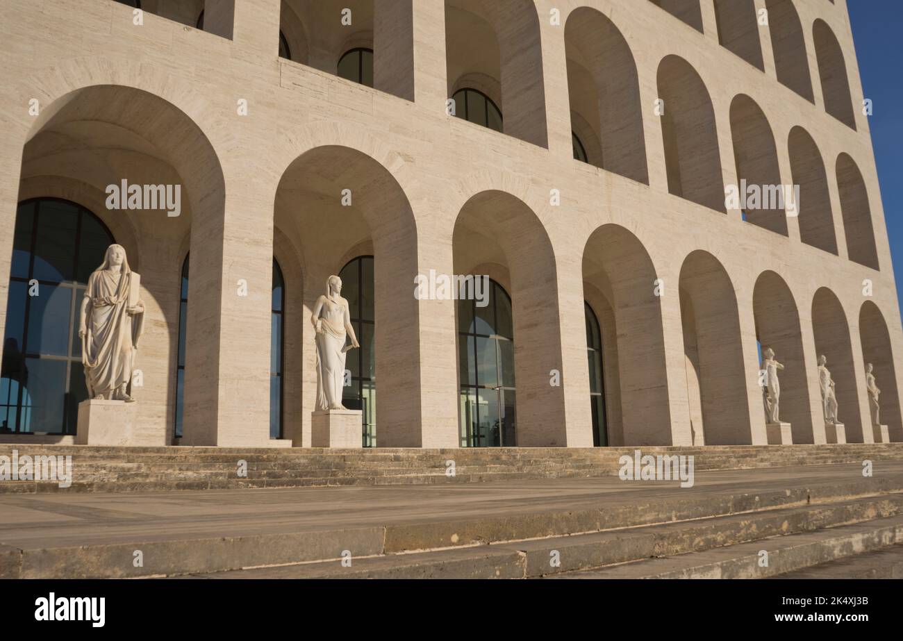 Views of buildings and statues at the EUR (Esposizione Universale Roma ...