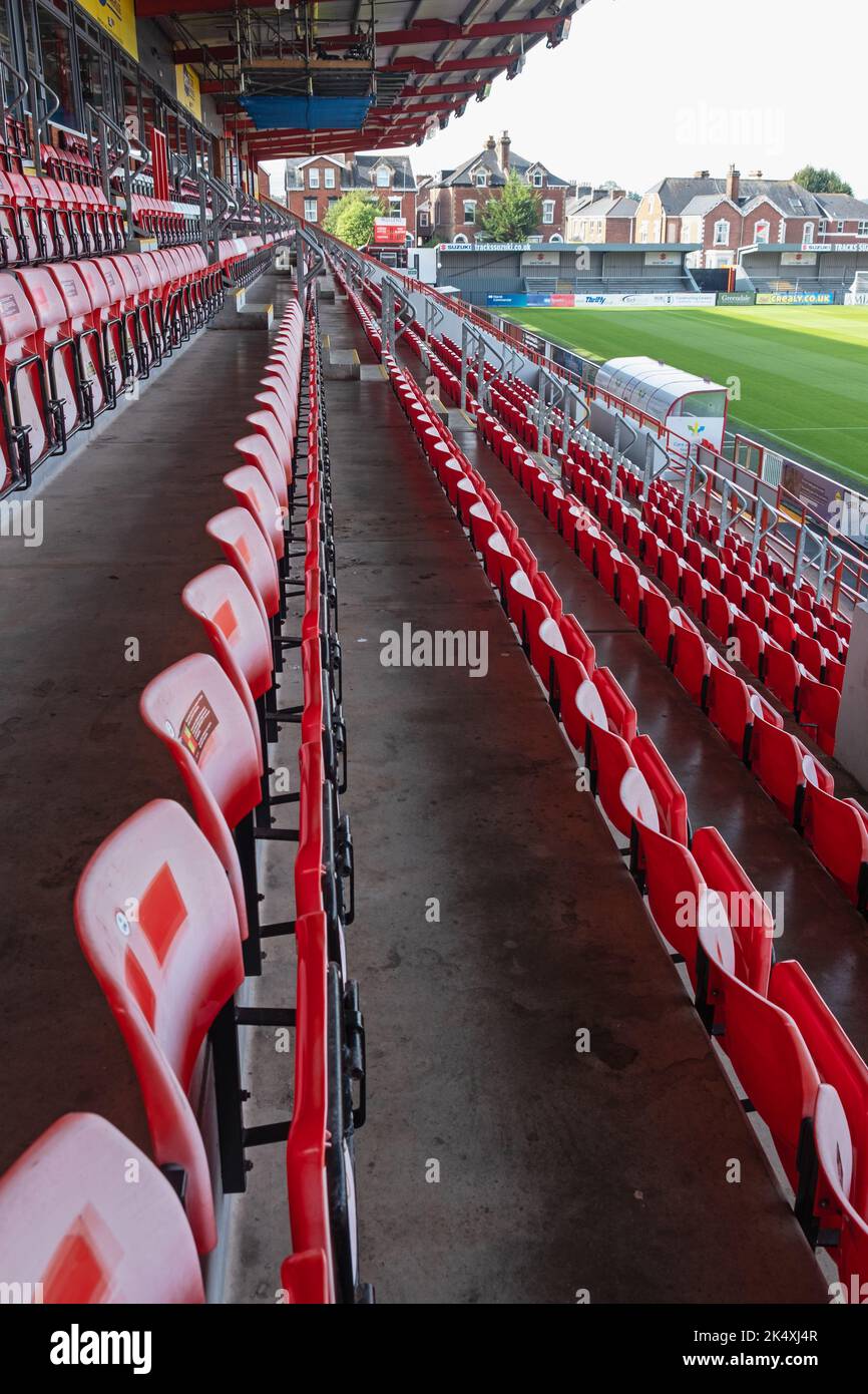 Spectator seating in the main grandstand at St James Park stadium, home ...