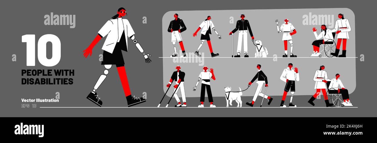 People with disabilities, men and women prosthesis, blind persons with ...