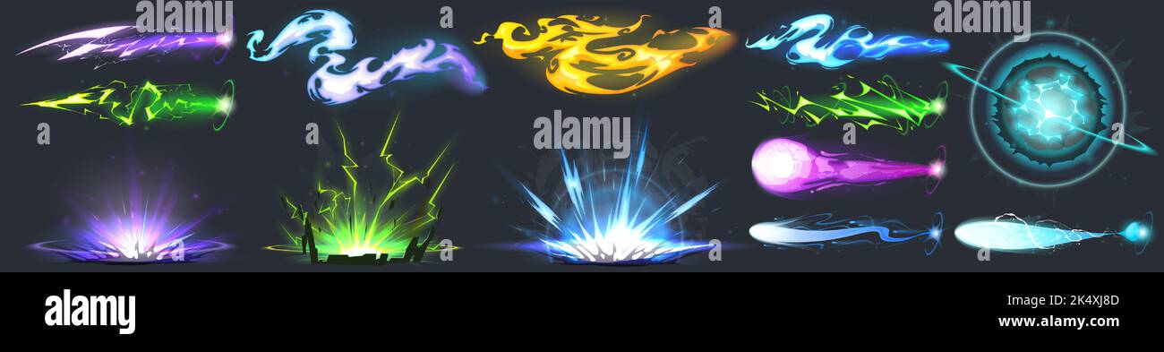 Set of vfx neon light effects isolated on black background. Cartoon ...