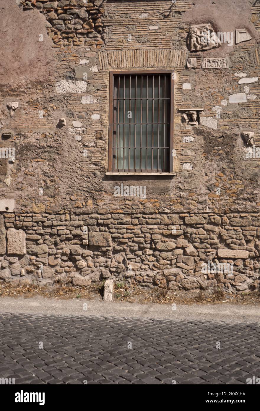 View of the ancient Appian Way Roman road near the catacombs christian ...