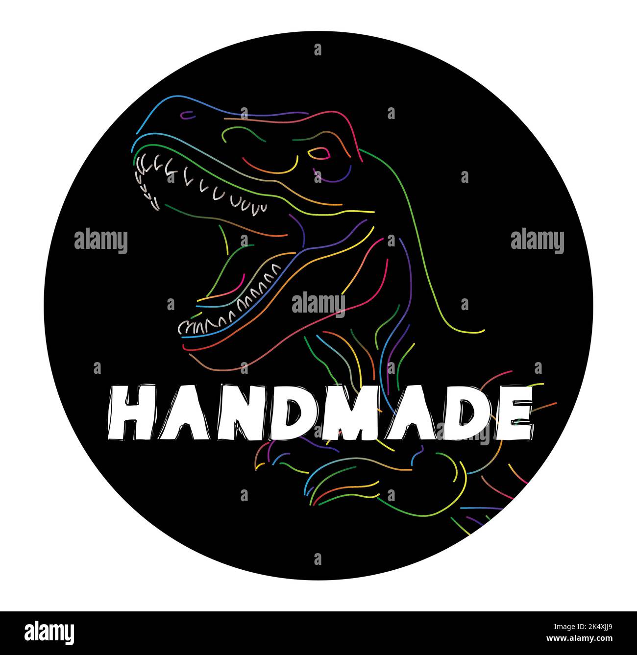 Dinosaur with Handmade word. Tyrannosaurus Rex sign, sticker. Exclusive ...