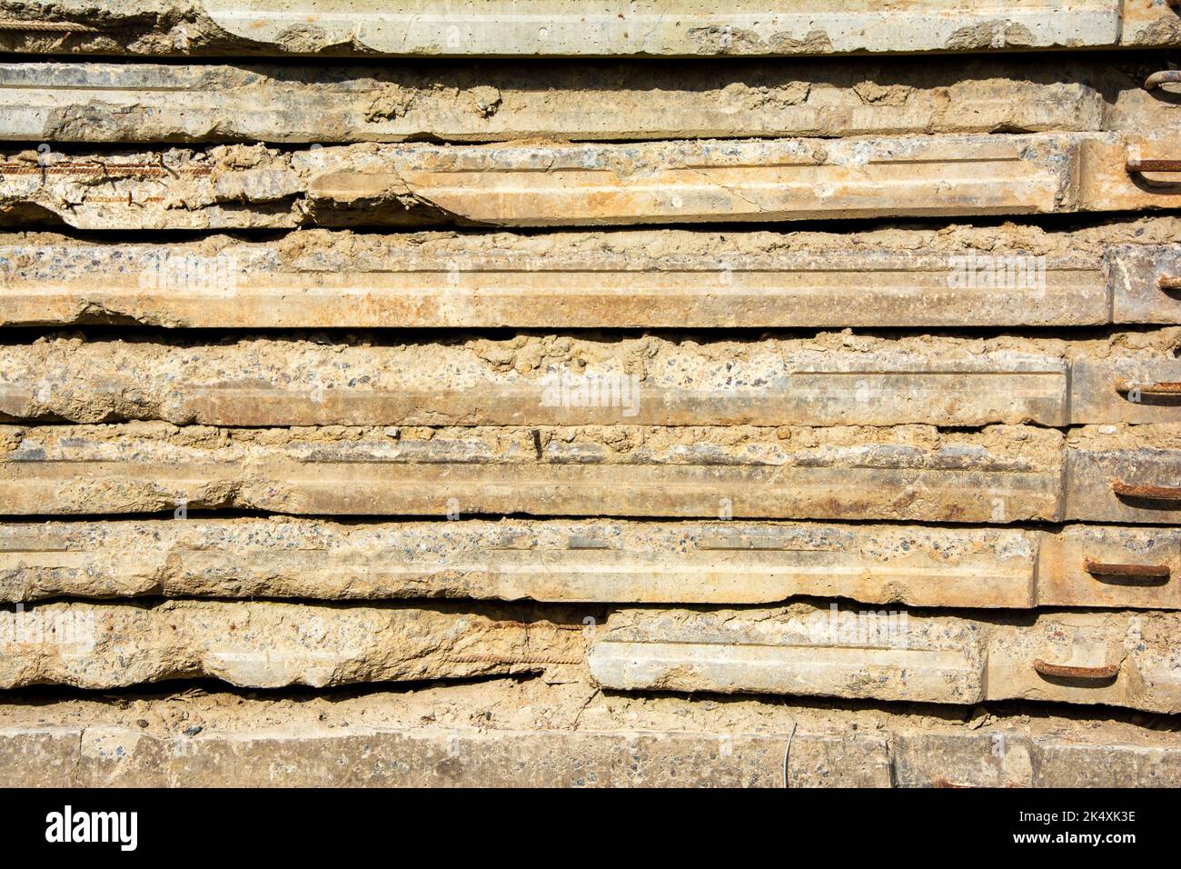 texture background of stack of old dismantled concrete road slabs Stock ...