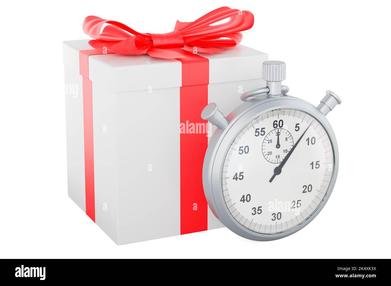 Gift box with stopwatch, gift concept. 3D rendering isolated on white ...