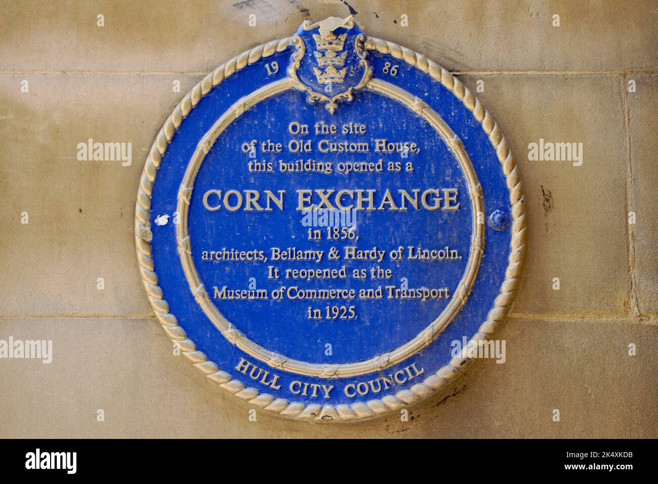 Corn Exchange Blue Plaque sign in Hull, UK Stock Photo - Alamy