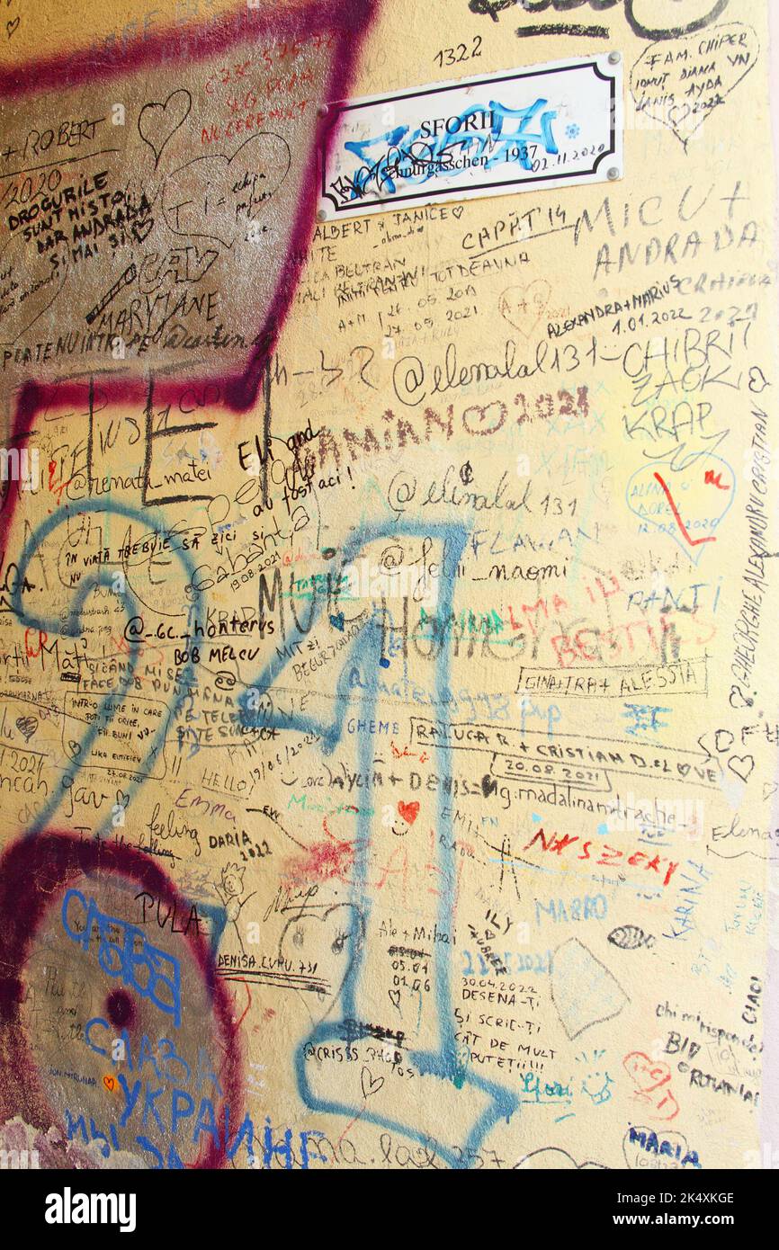 Strada Sforii (Rope Street), the narrowest street in the city of Brasov ...