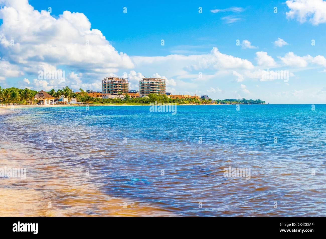 Tropical mexican beach landscape panorama and caribbean sea with clear ...