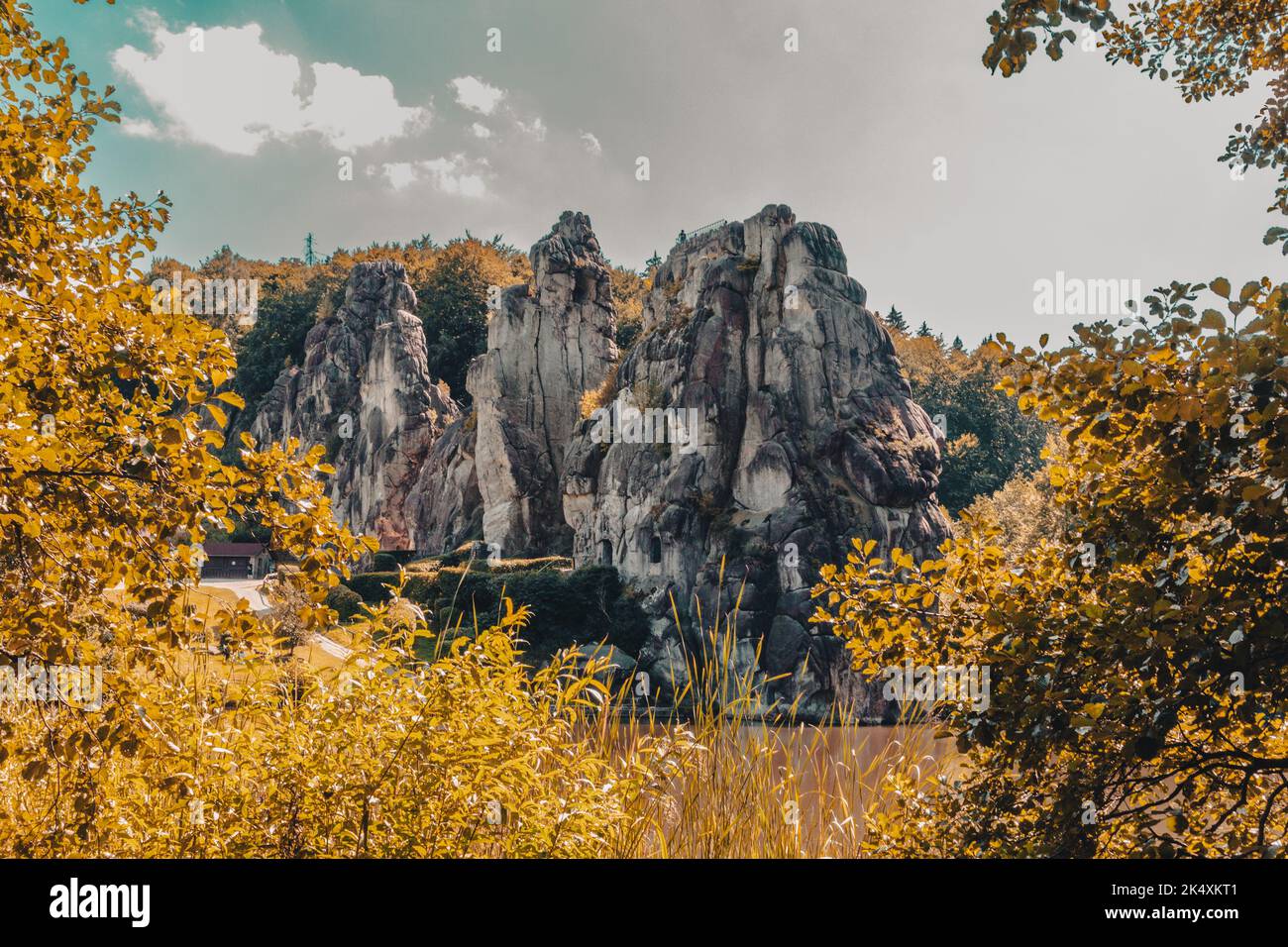 Externsteine the sandstone rock formation in the Teutoburg Forest Stock ...