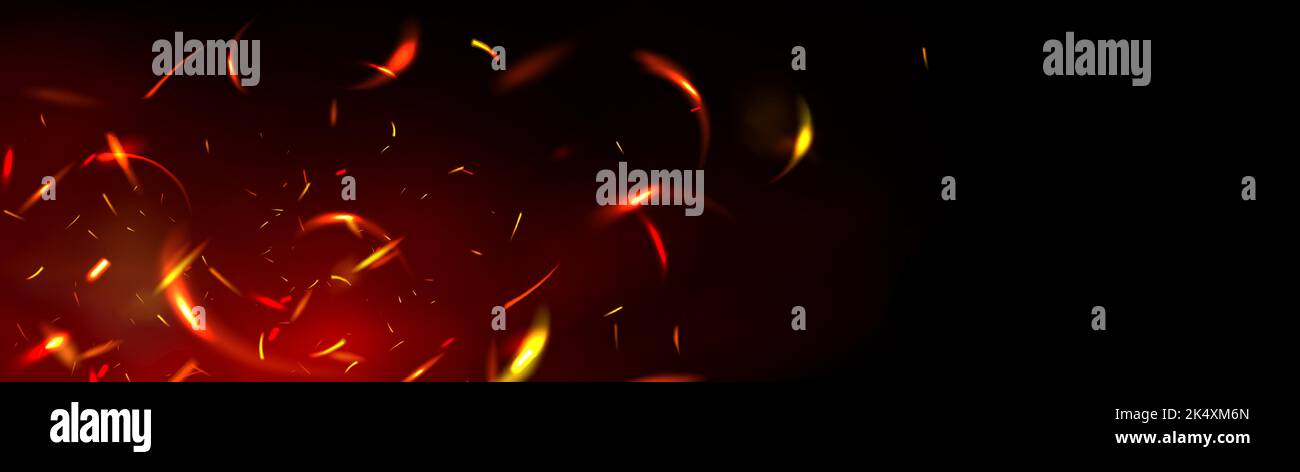 Red fire sparks overlay effect on black background. Burning campfire ...