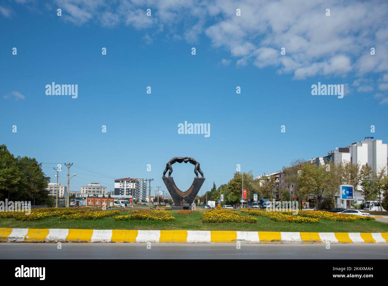 Edirne, oil wrestler statue at the entrance to the city.Kırkpınar is a ...