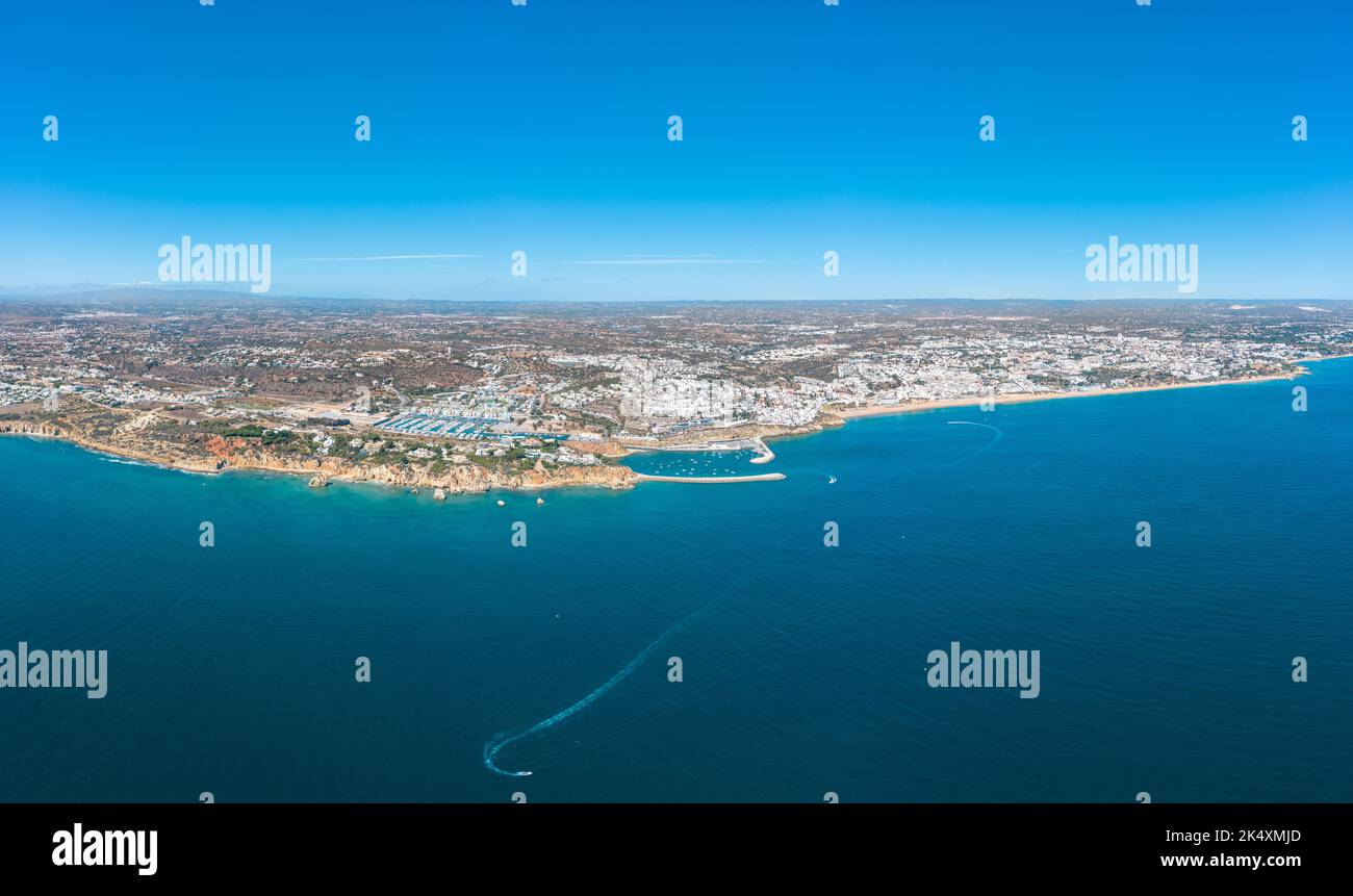 Panoramic view of Albufeira city. Perspective from above. Situated in ...