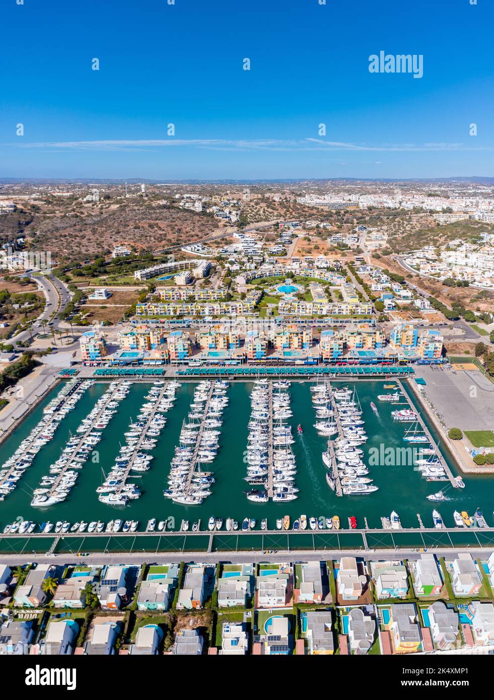 Vertical photography of luxury Albufeira harbour. Perspective from ...
