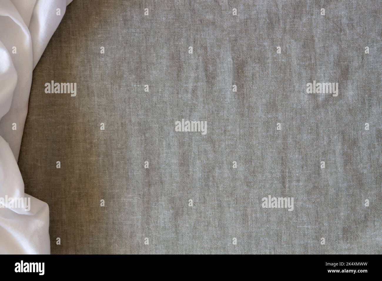Abstract crumpled linen fabric texture background. Natural gray hue ...