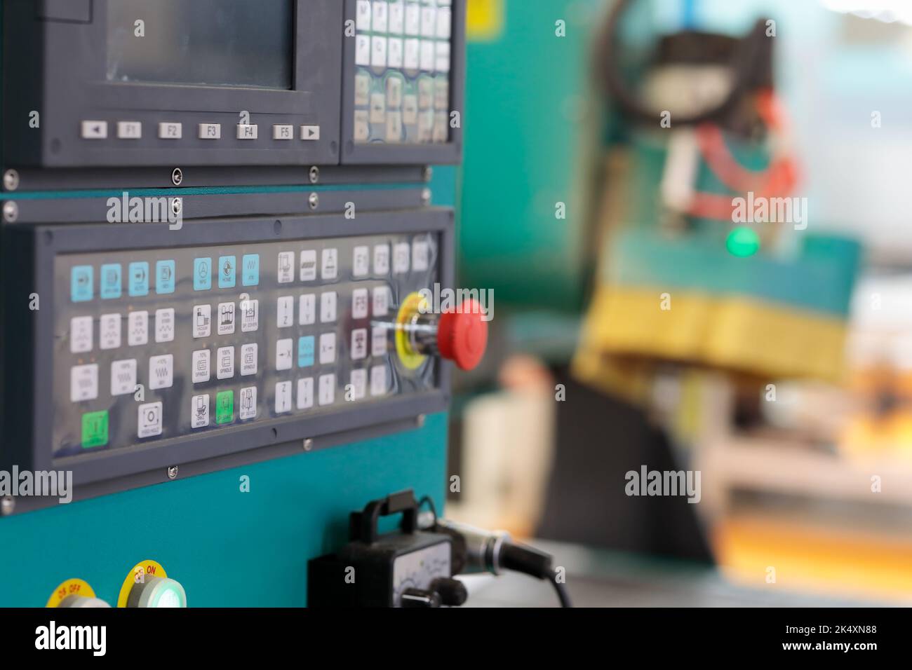 CNC control panel of modern woodworking machine. Selective focus Stock ...