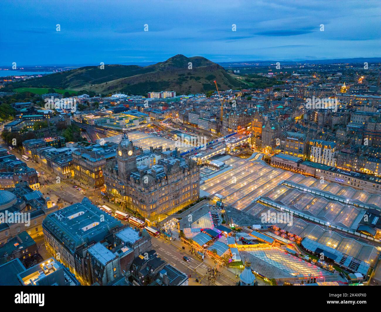Aerial view at dusk of skyline of Edinburgh, Scotland, UK Stock Photo ...