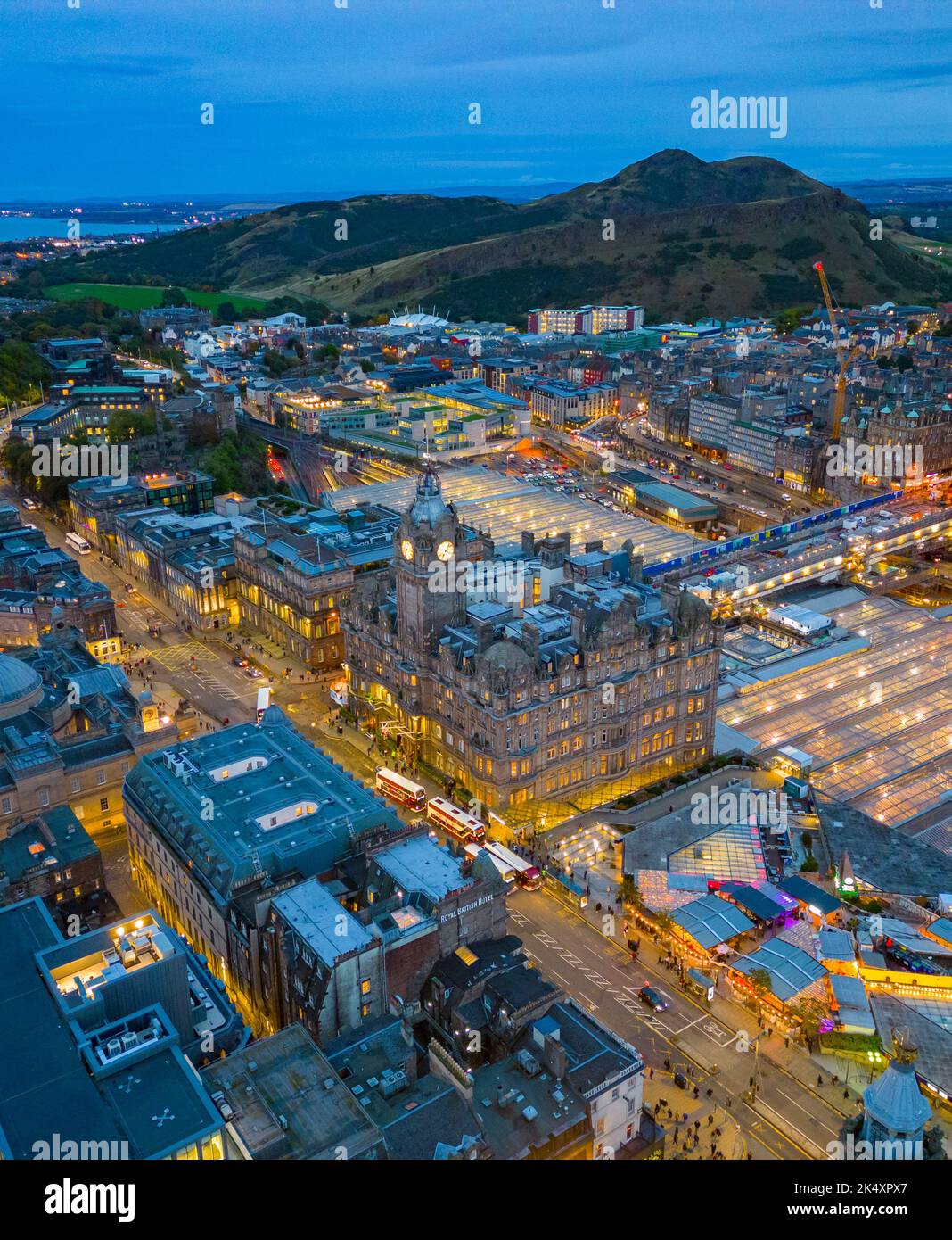 Aerial view at dusk of skyline of Edinburgh, Scotland, UK Stock Photo ...