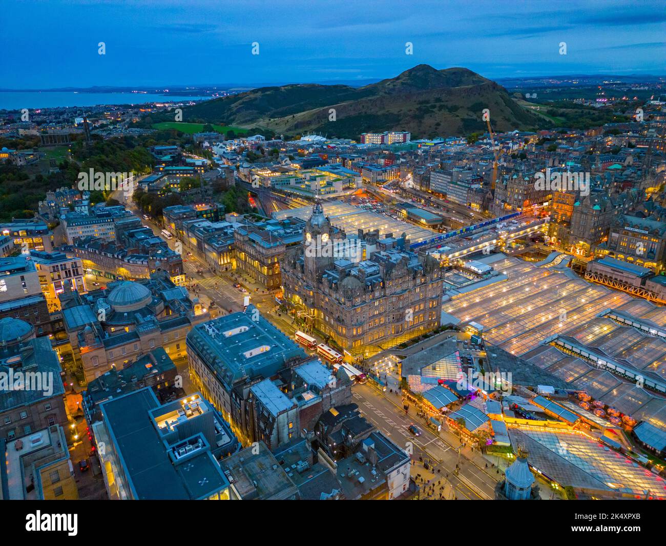 Aerial view at dusk of skyline of Edinburgh, Scotland, UK Stock Photo ...