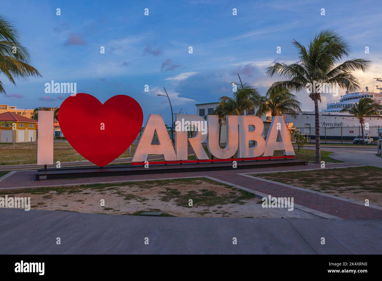 Beautiful view of large white letters I love Aruba in center of ...