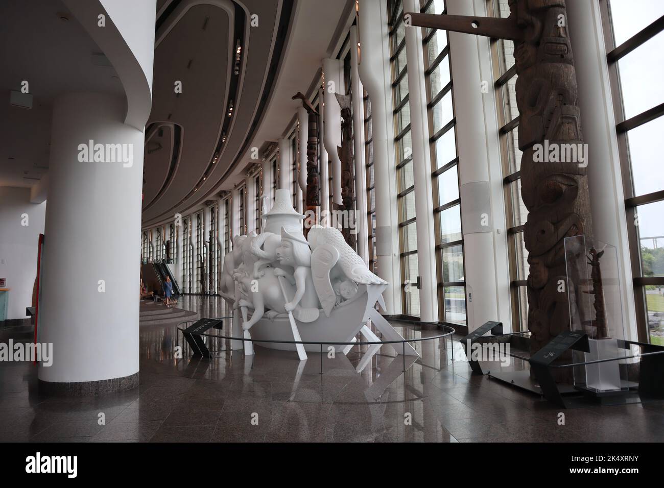 The interior of the Canadian Museum of History with Inuit carvings ...