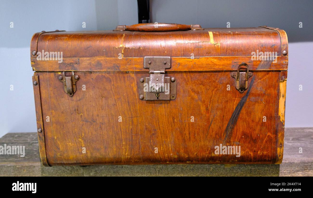 A very old wooden travel case. Well preserved in retro style Stock ...
