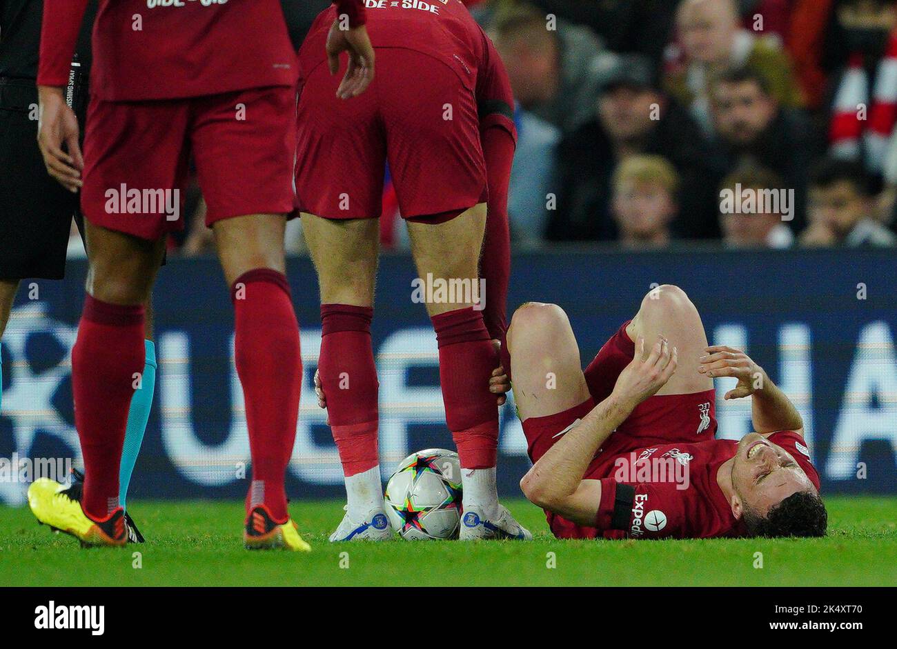 Liverpool's Diogo Jota reacts on the floor during the UEFA Champions ...