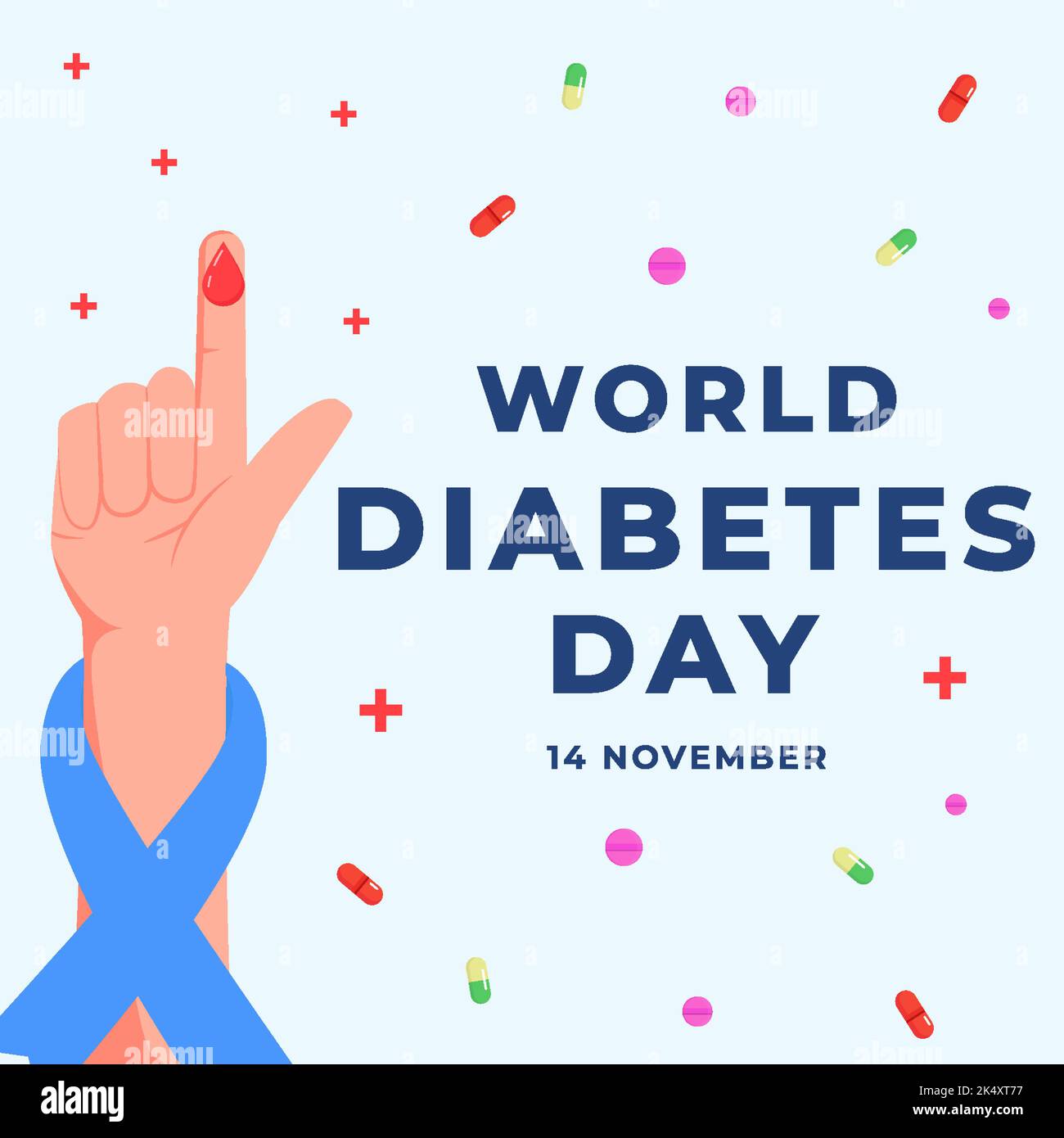 world diabetes day in flat design with hand, blue ribbon, and medicine ...