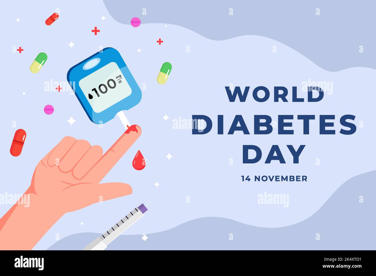 flat design world diabetes day background illustration with hand and ...