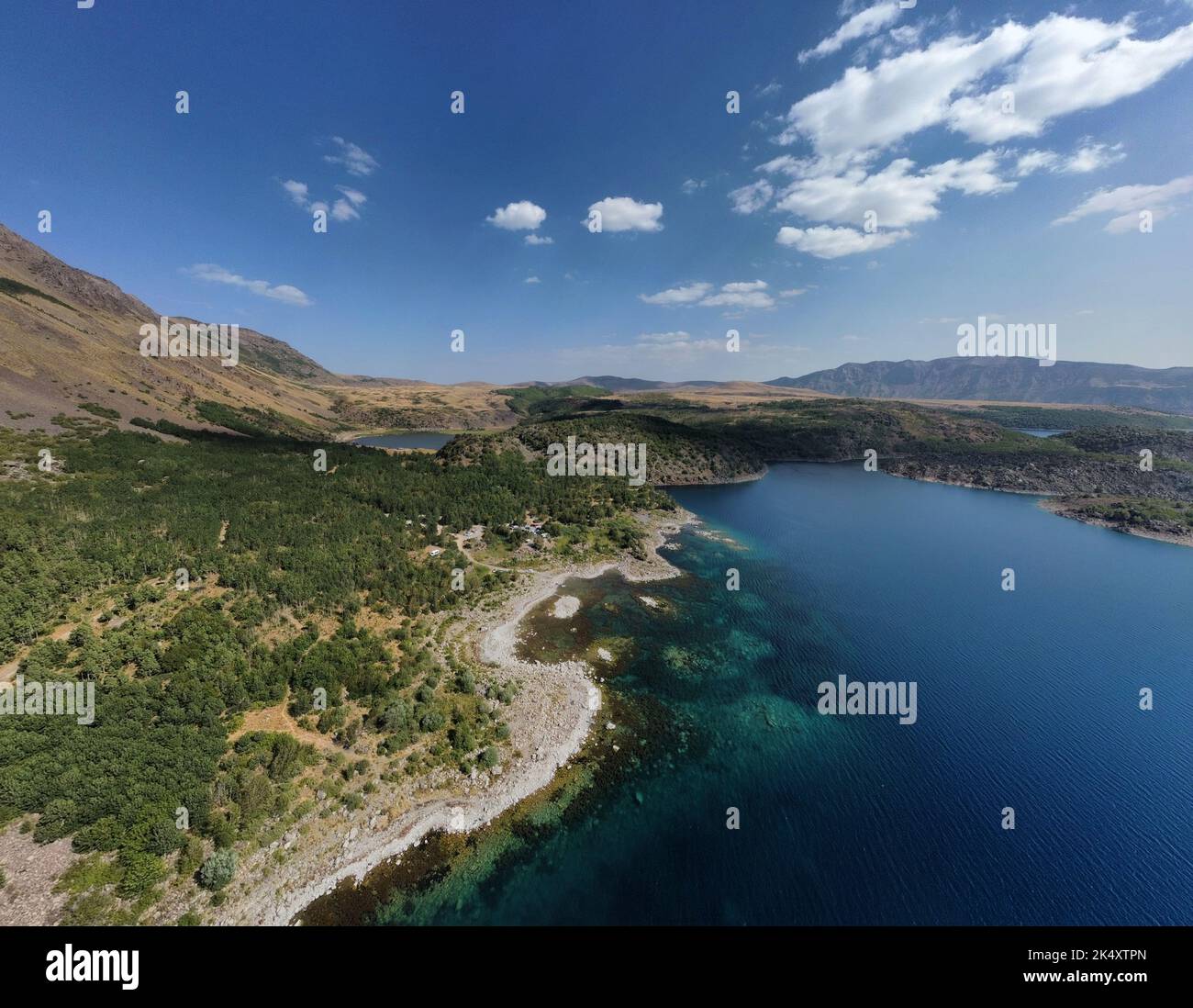 a high angle shot of Nemrut lake in the Armenian highlands in eastern ...
