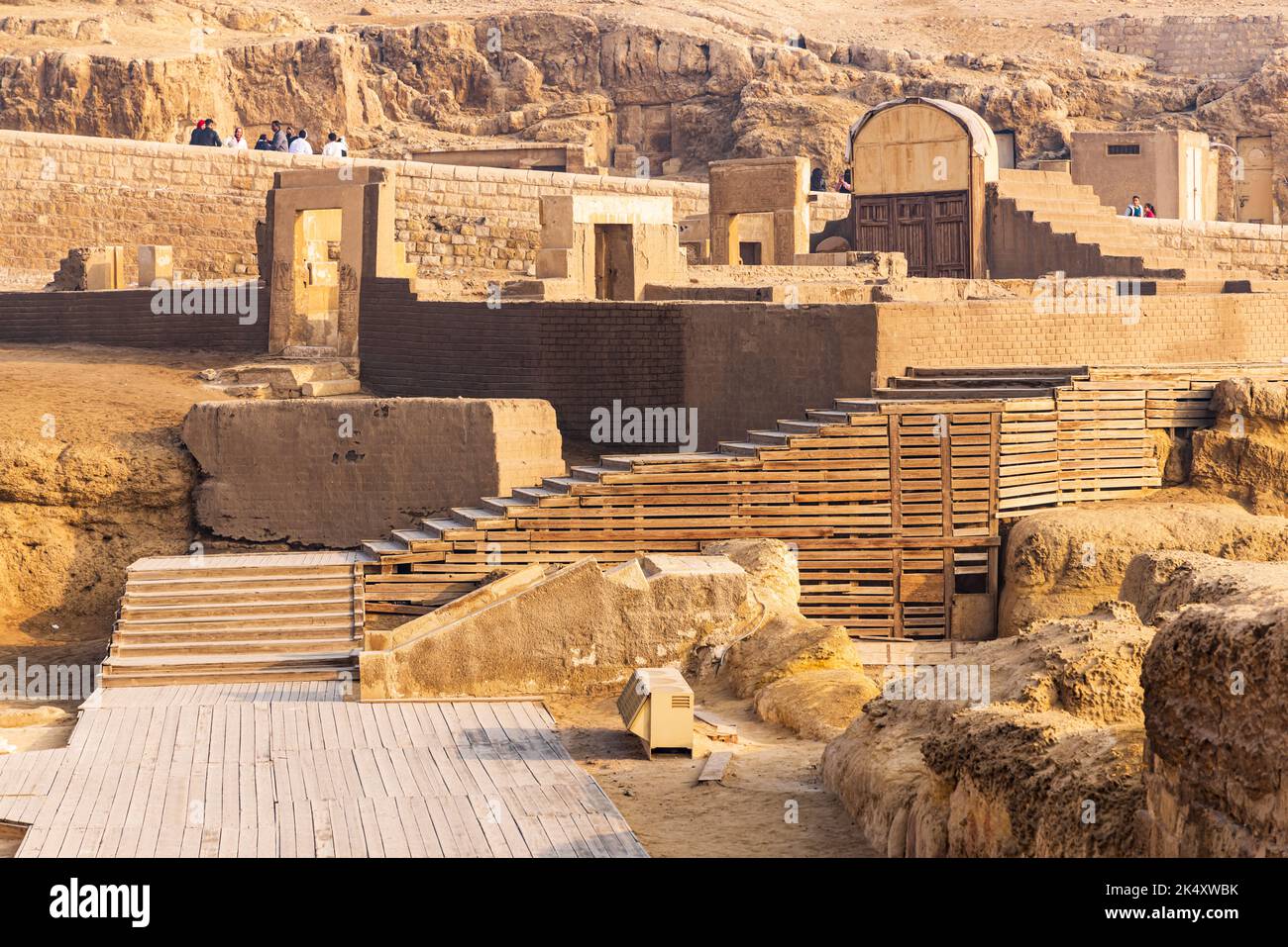 Giza, Cairo, Egypt. Temple ruins at the Great Pyramid complex in Giza ...