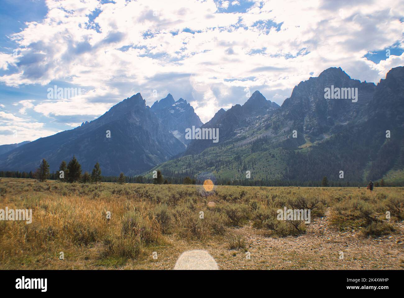 Landscape view of the Cathedral Group in the Teton Range located in Grand Teton National Park ...