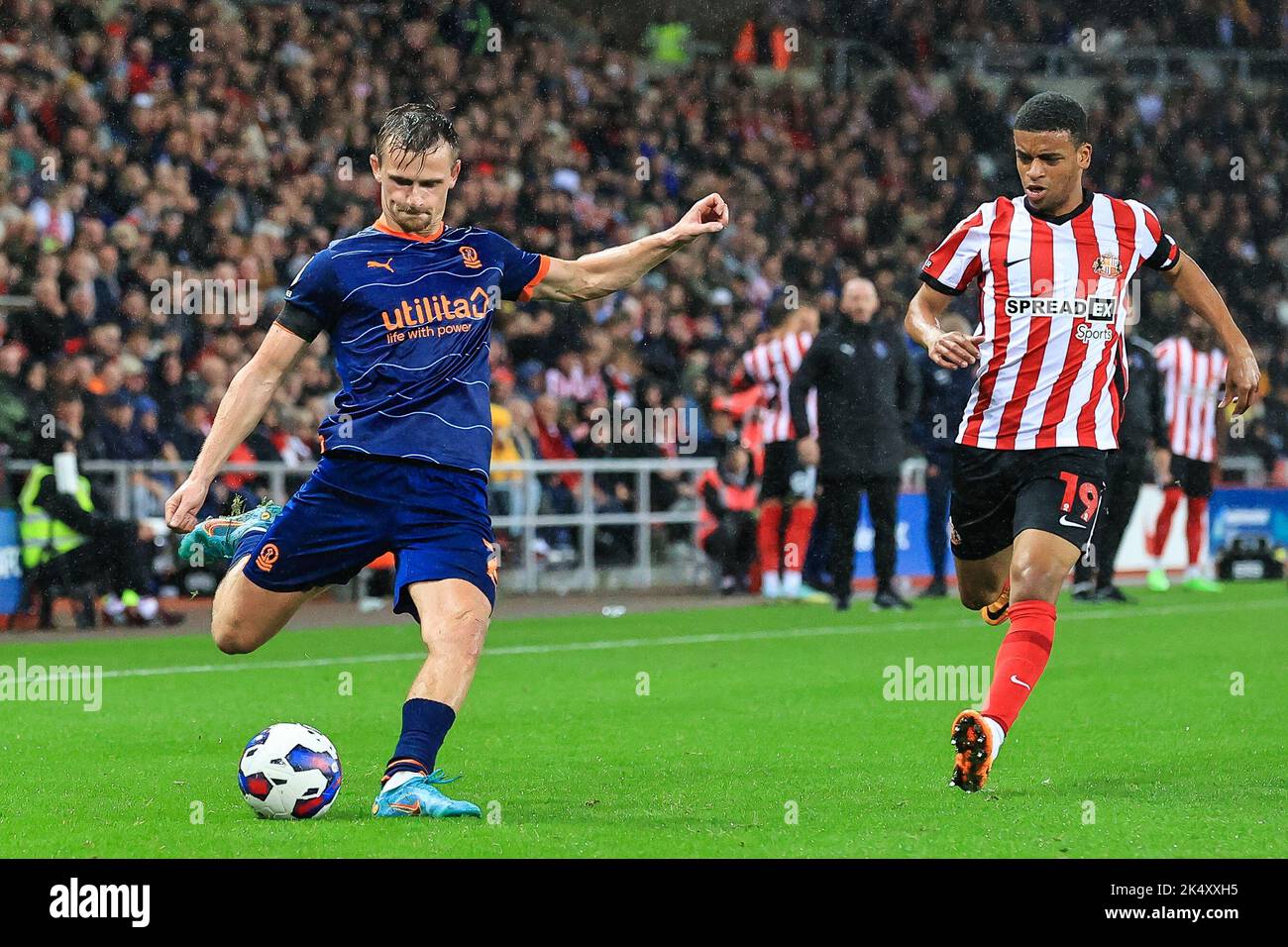 Callum Connolly #2 of Blackpool crosses the ball during the Sky Bet ...