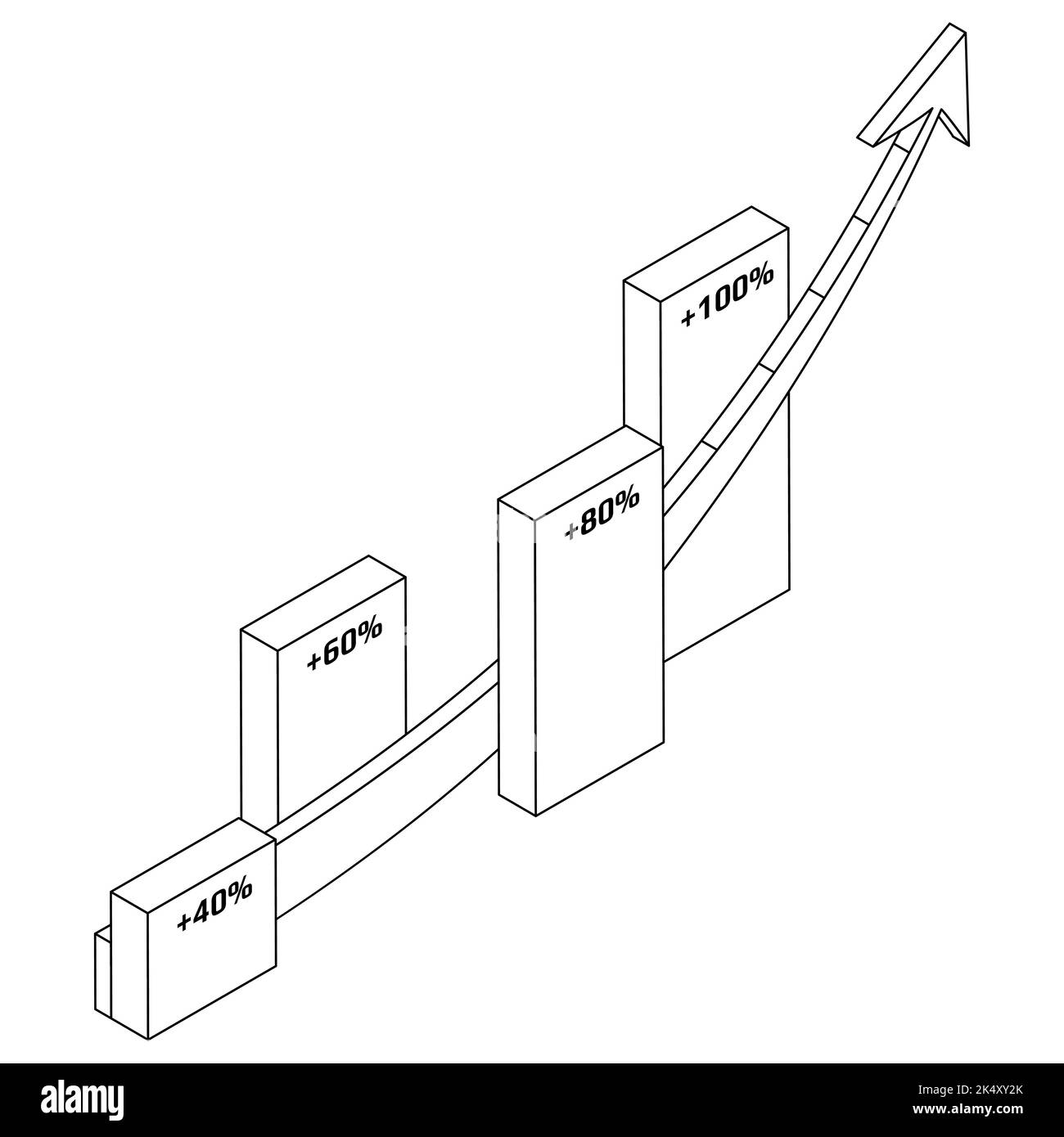 Chart and upward arrow isometric outline isolated on white background ...