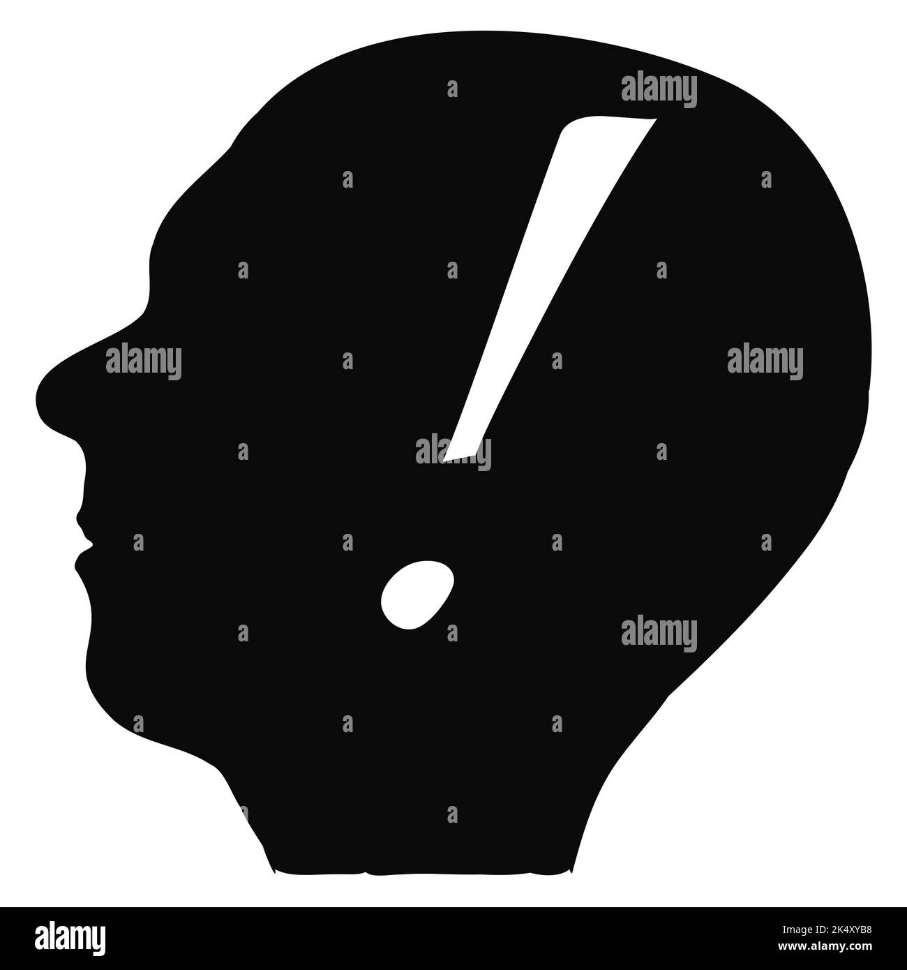 Silhouette of human head in profile with exclamation mark in brain ...