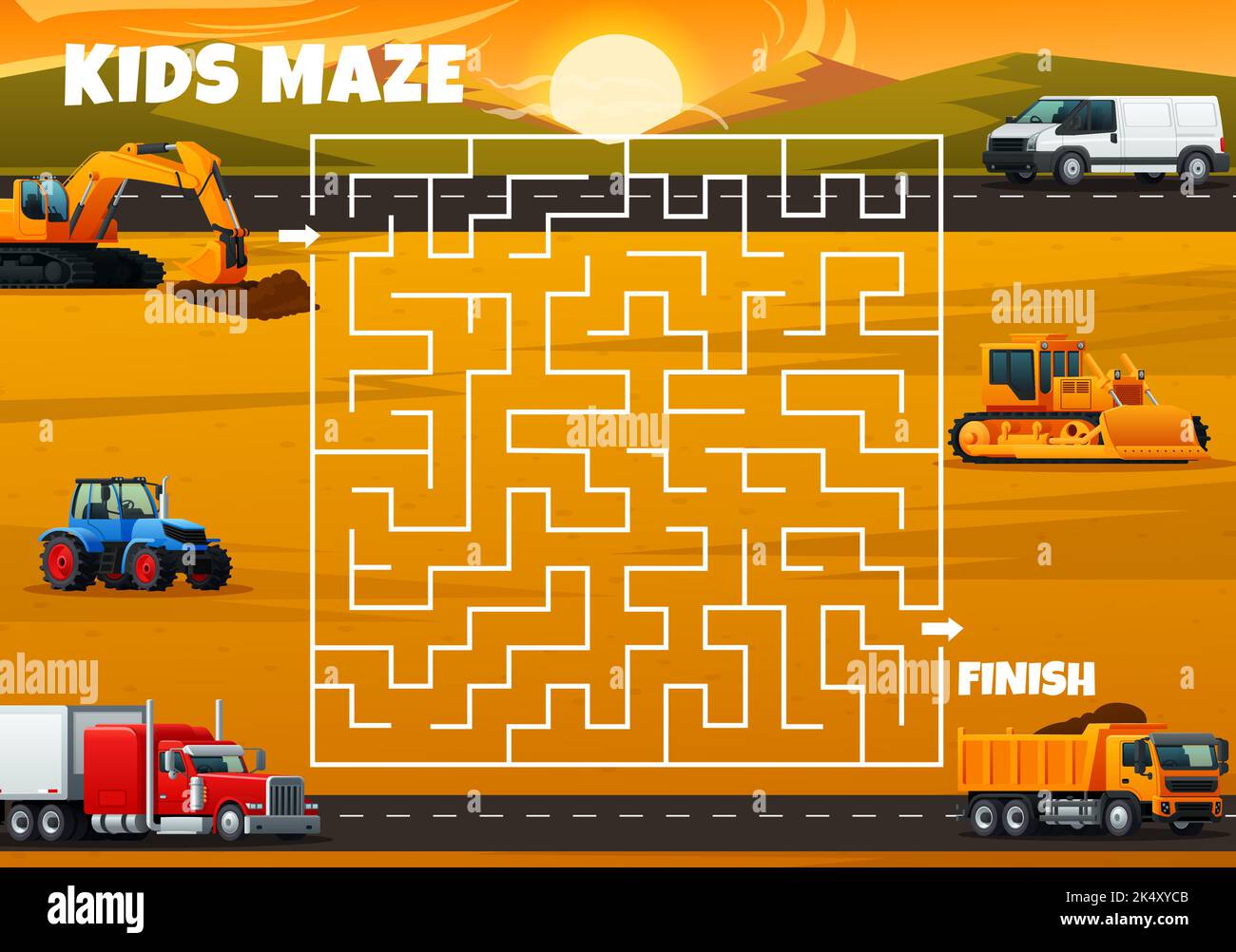 Labyrinth maze. Construction machinery and industrial transport Finding ...
