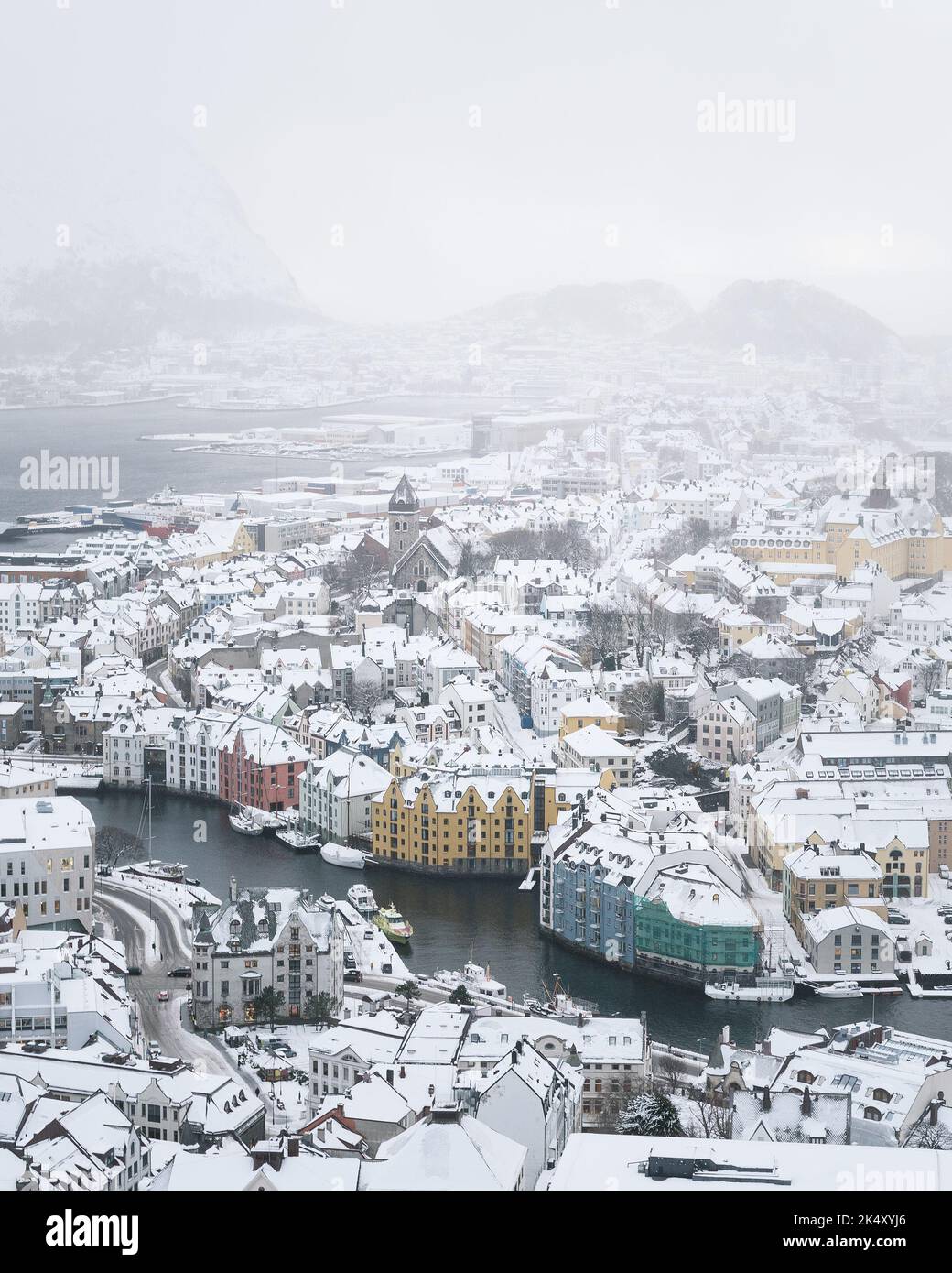 Winter view of Alesund town from Aksla mountain in Norway Stock Photo ...