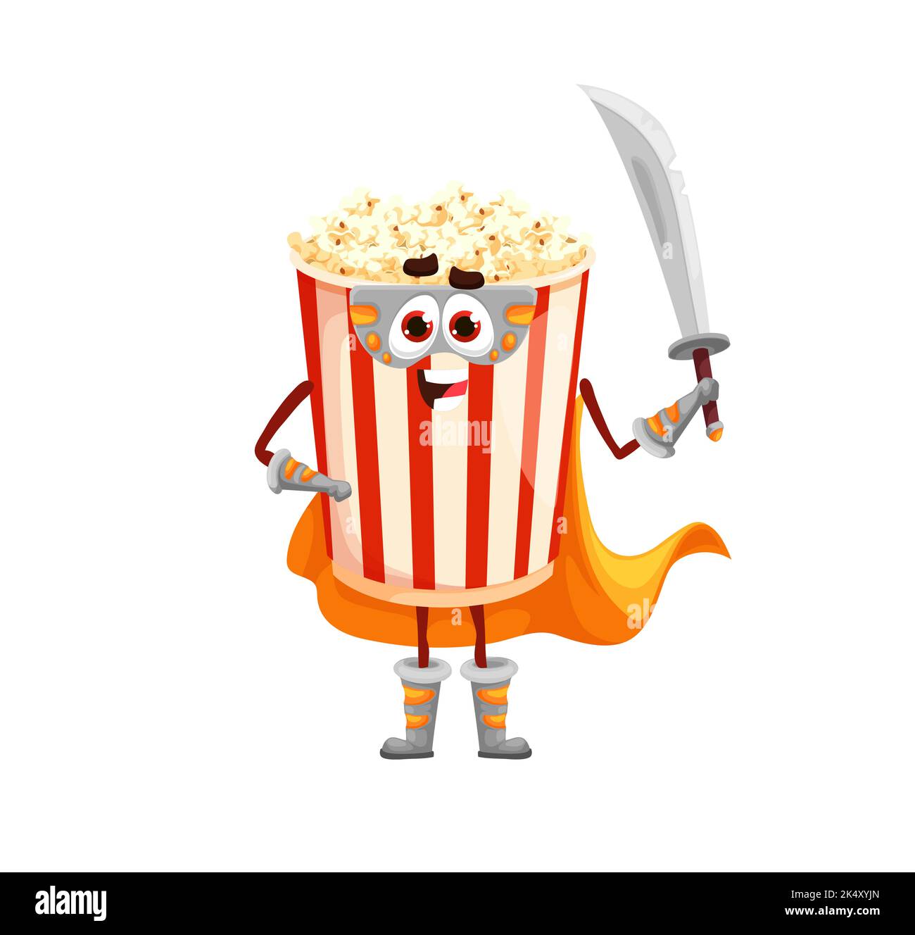 Cartoon funny popcorn defender character. Cute fast food dessert hero ...