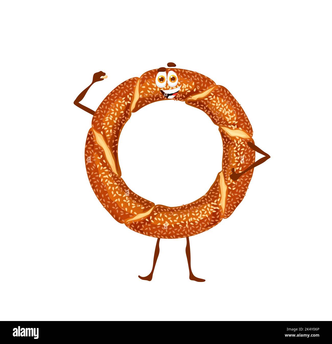 Cartoon turkish bagel simit character. Funny vector bakery with sesame ...