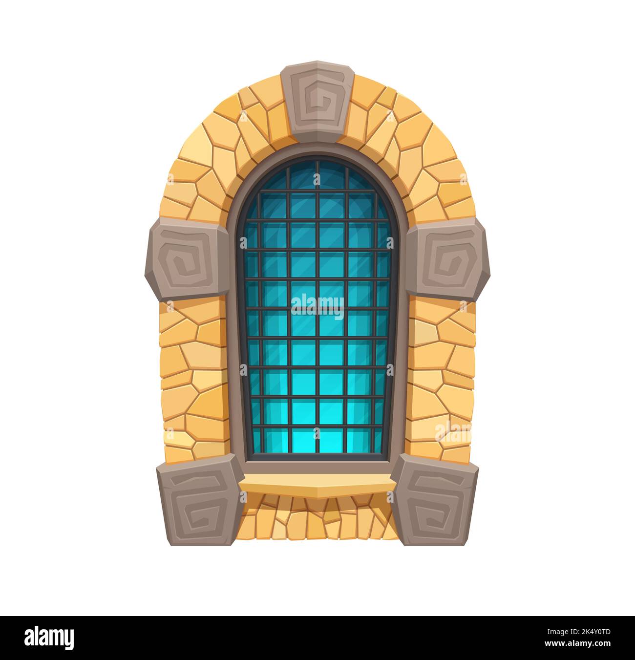 Medieval castle prison cartoon window. Arabic palace, mosque or prison ...
