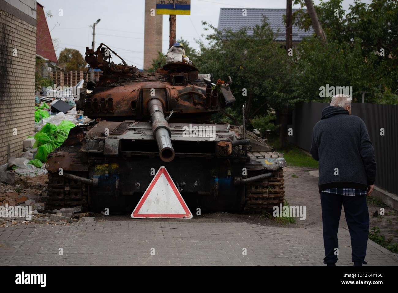 Irpen, Ukraine 2022: Destroyed tank in the city of Bucha, Kiev region ...
