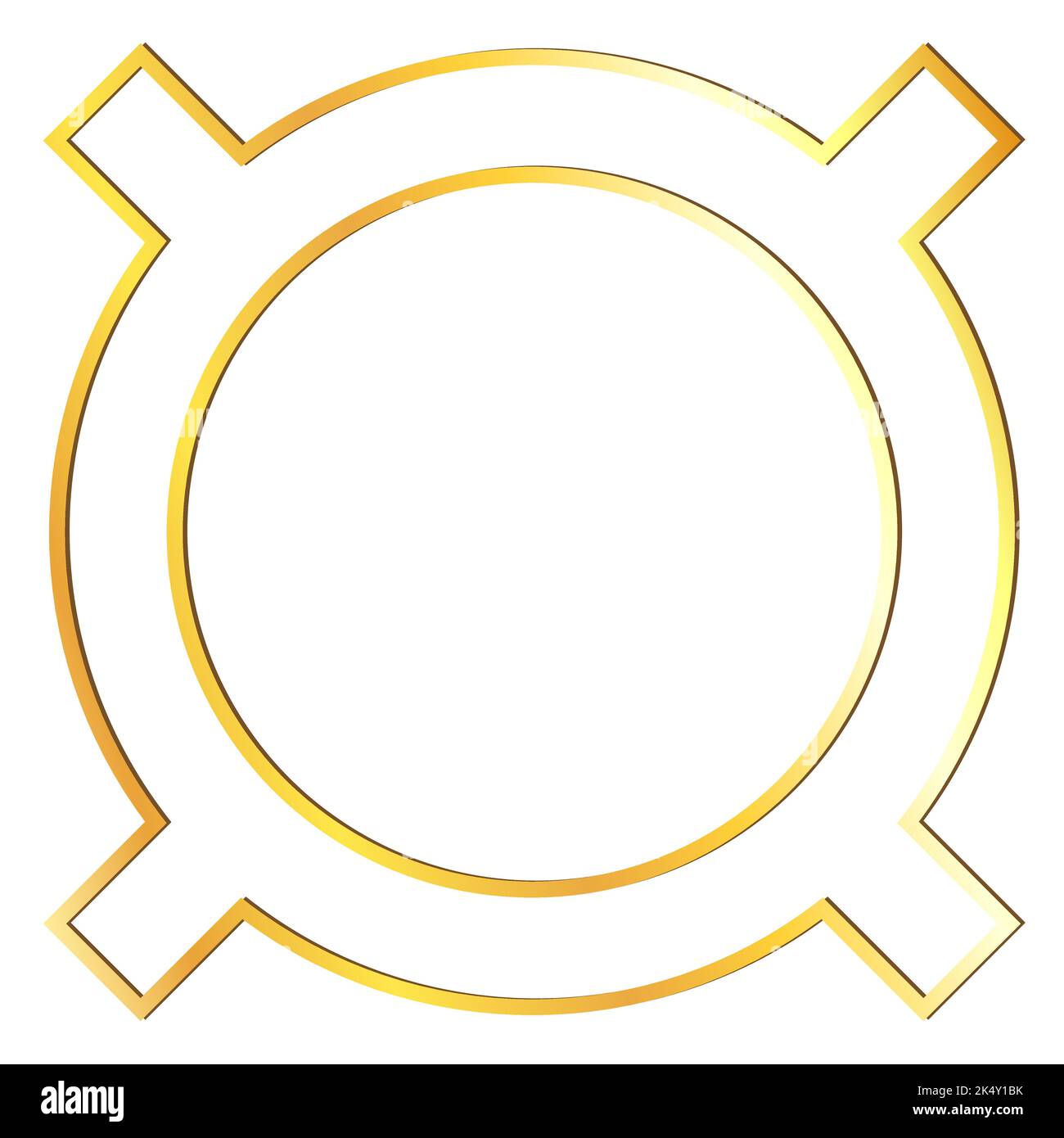 Golden universal currency sign outline front view isolated on white ...