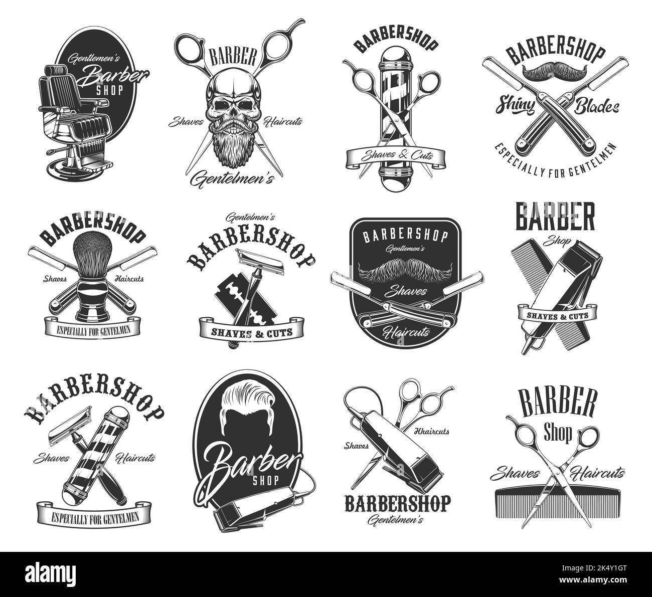 Barbershop, shave and hairdresser vector icons and symbols. Man haircut ...