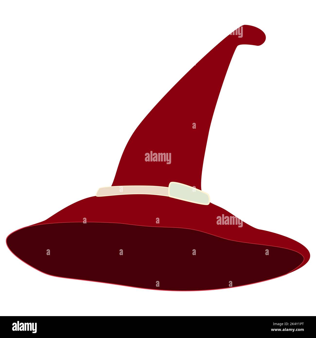 Dark red witches hat with buckle in cartoon flat style isolated on ...