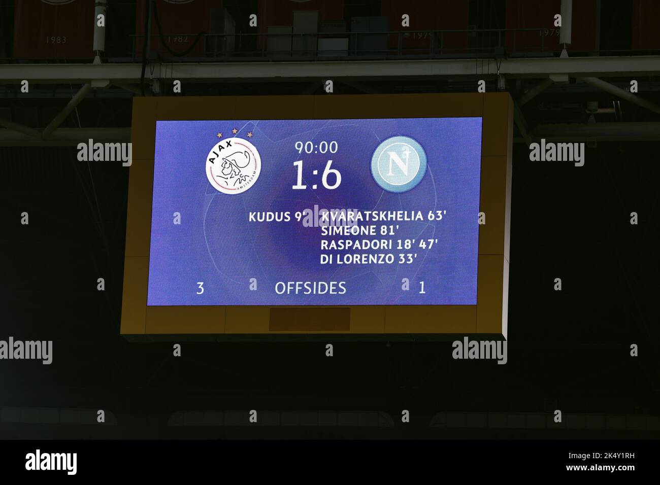 Amsterdam, Netherlands. 04th Oct, 2022. AMSTERDAM - Scoreboard 1-6 ...