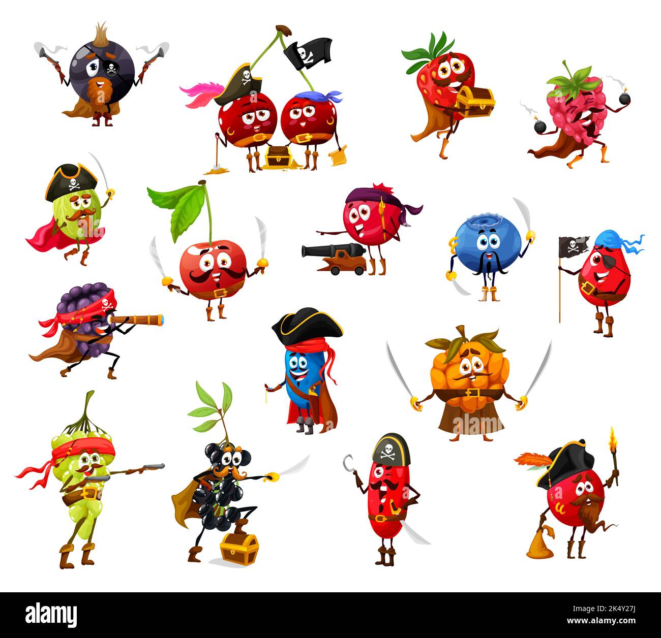 Cartoon funny berry pirates, corsairs and filibusters characters ...